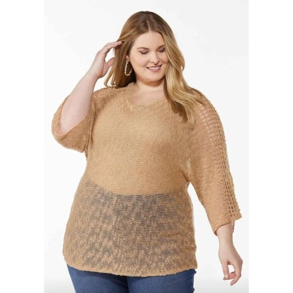 Cato | Sweaters | New Cato Plus Womens Khaki Top Sweater 26 28 4x Light ...